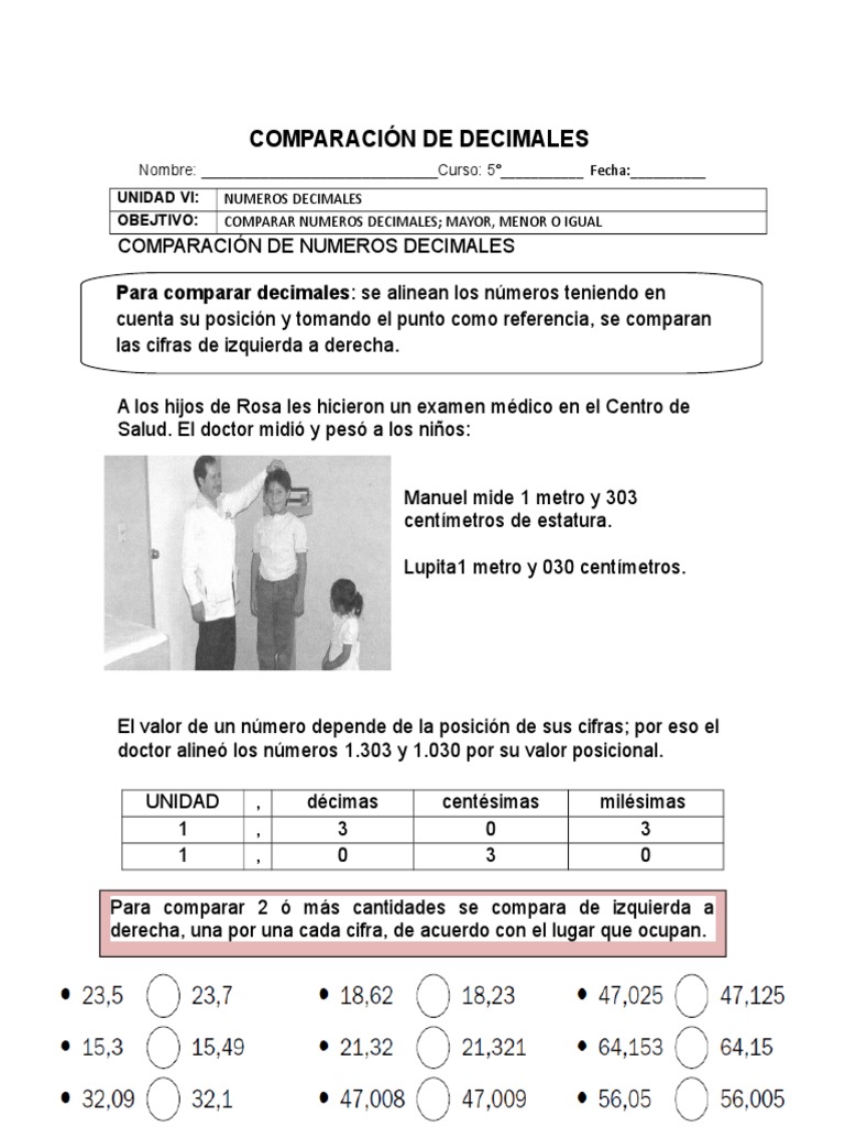Comprendiendo la comparación y ordenación de números decimales | PDF