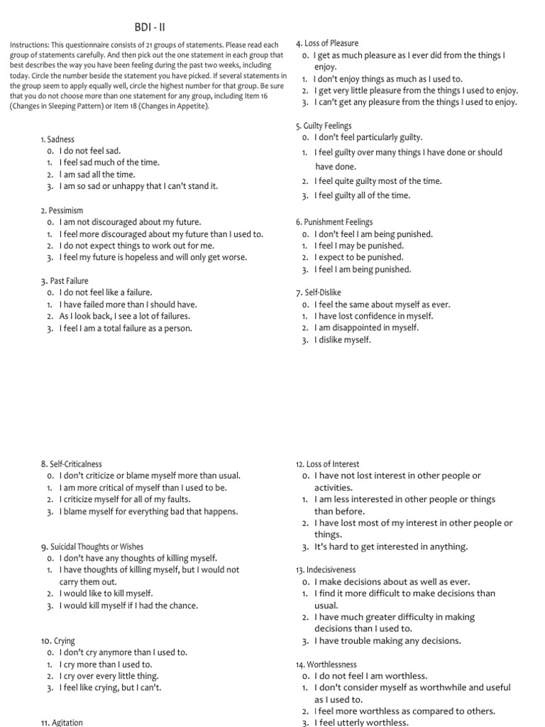 Beck Depression Inventory II | PDF