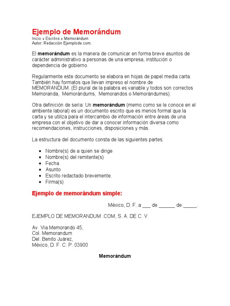 Modelo De Carta De Muestra De Memorando Ejemplo De Carta Memorándum