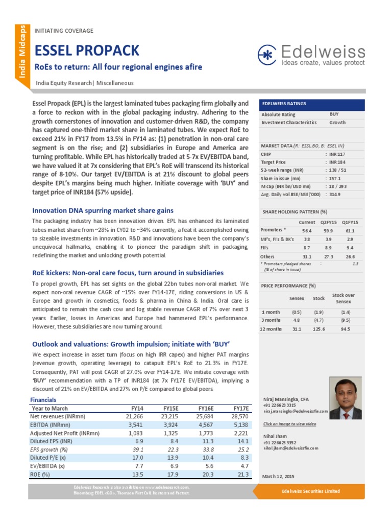 Essel Propack Edelweiss PDF | PDF