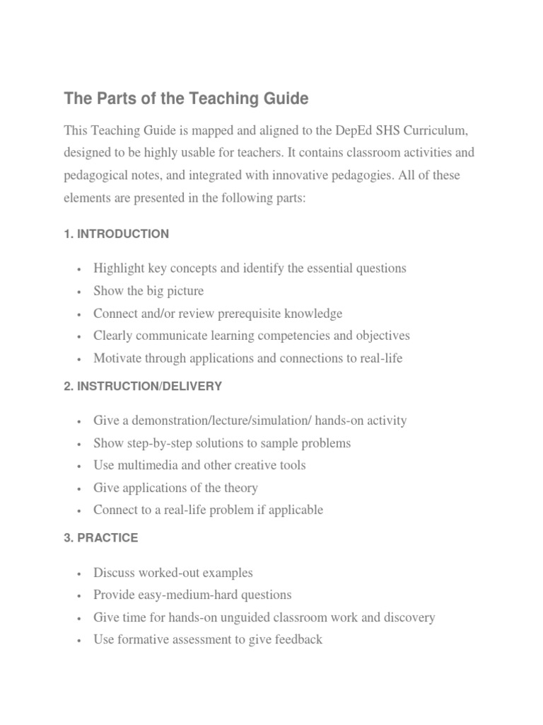 The Parts of The Teaching Guide | PDF | Career & Growth | Business