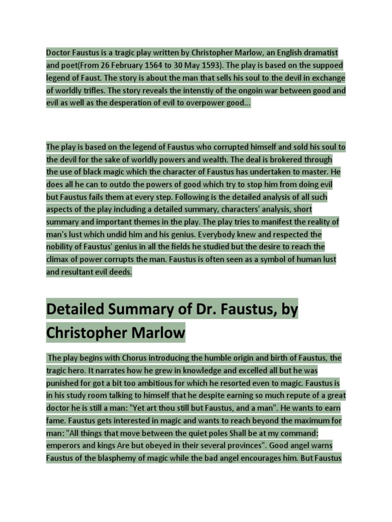 Doctor Faustus Is A Tragic Play Written by Christopher Marlow | PDF