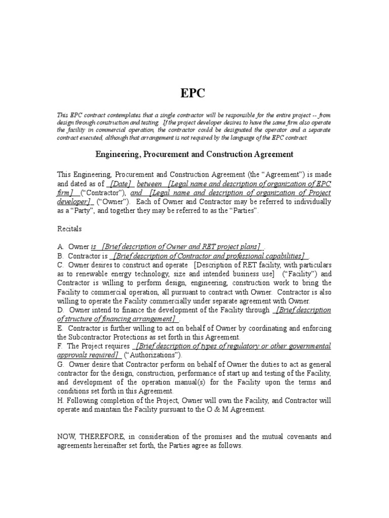 Engineering, Procurement and Construction Agreement | PDF