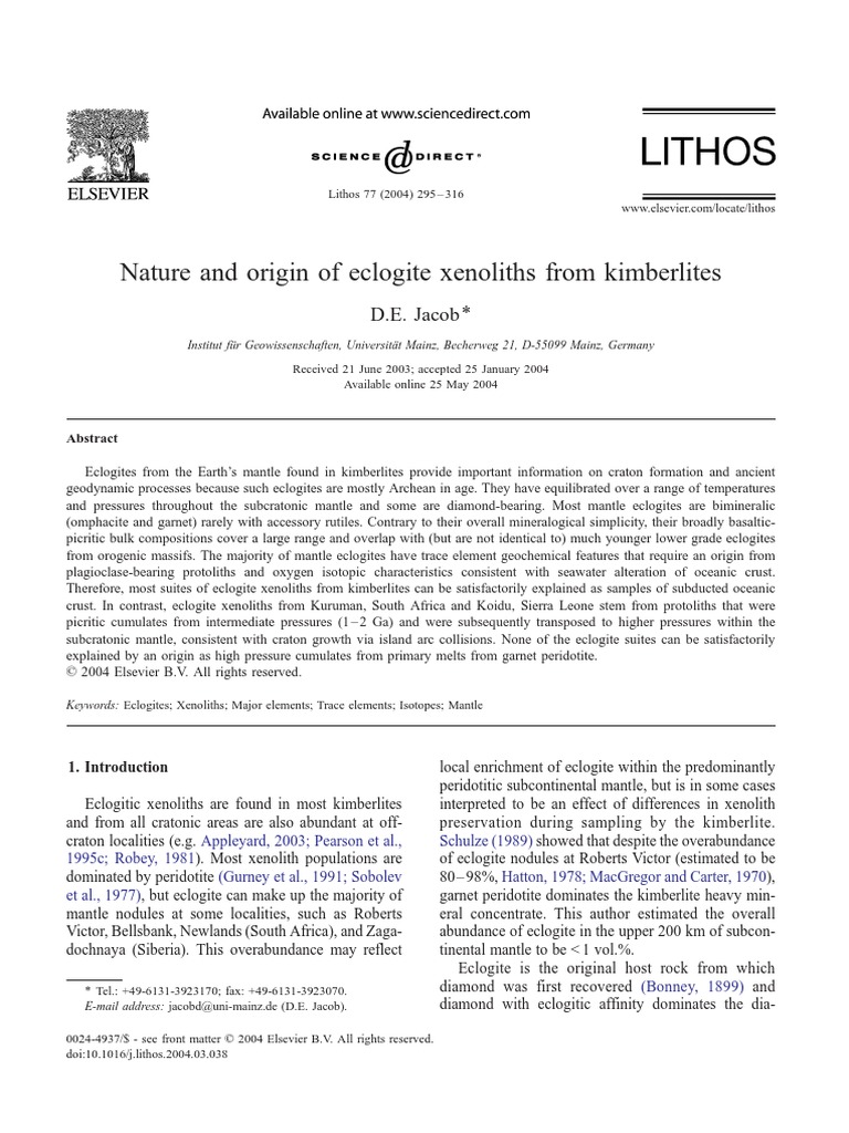 Eclogite Xenoliths in Kimberlites | PDF | Science & Mathematics