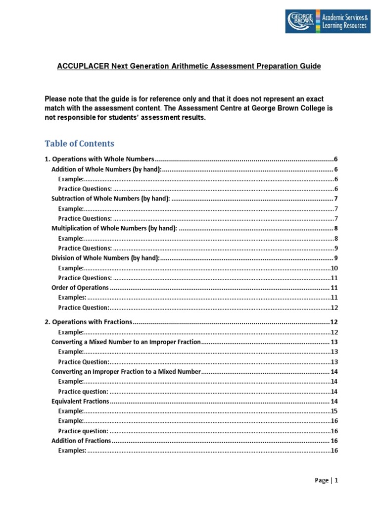Accuplacer - Arithmetic Prep (Accessible) Next Gen PDF | PDF ...