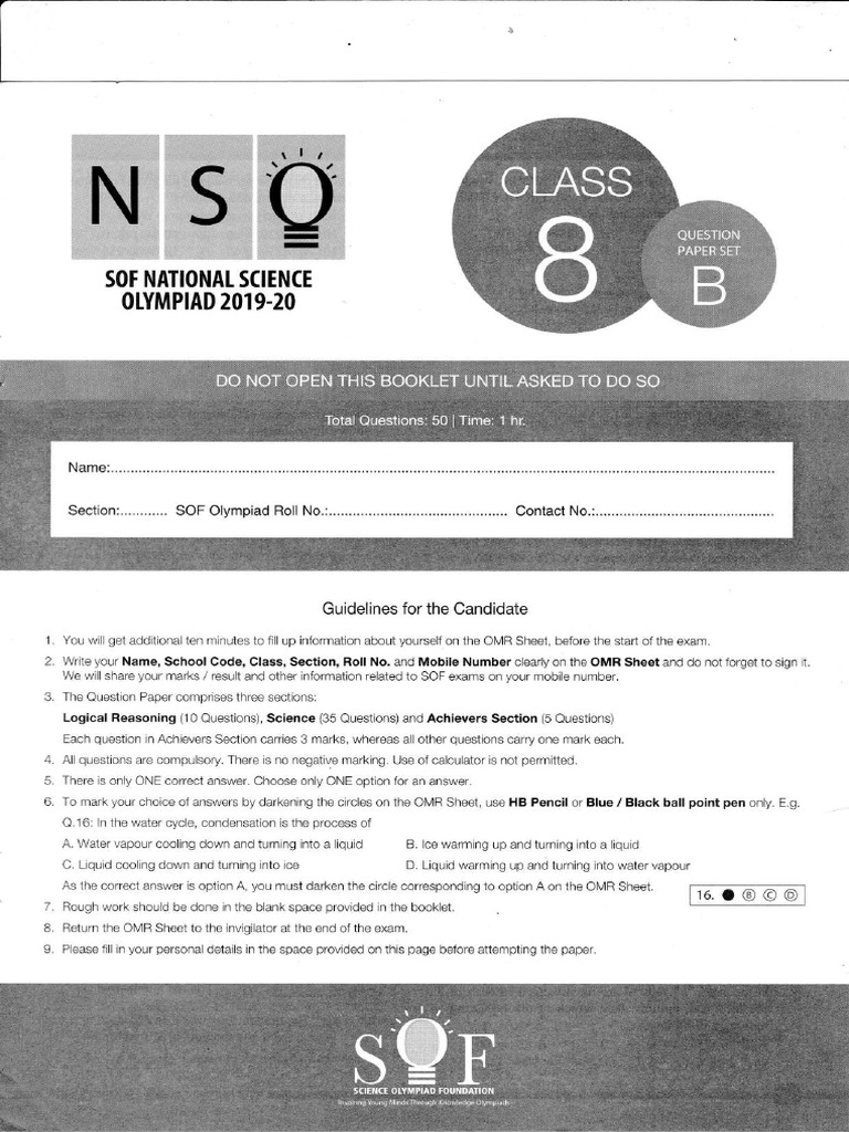 NSO Level 1 Class 8 PDF | PDF