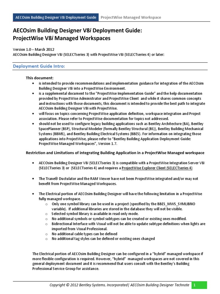 AECOsim Building Designer Deployment Guide For ProjectWise Managed ...