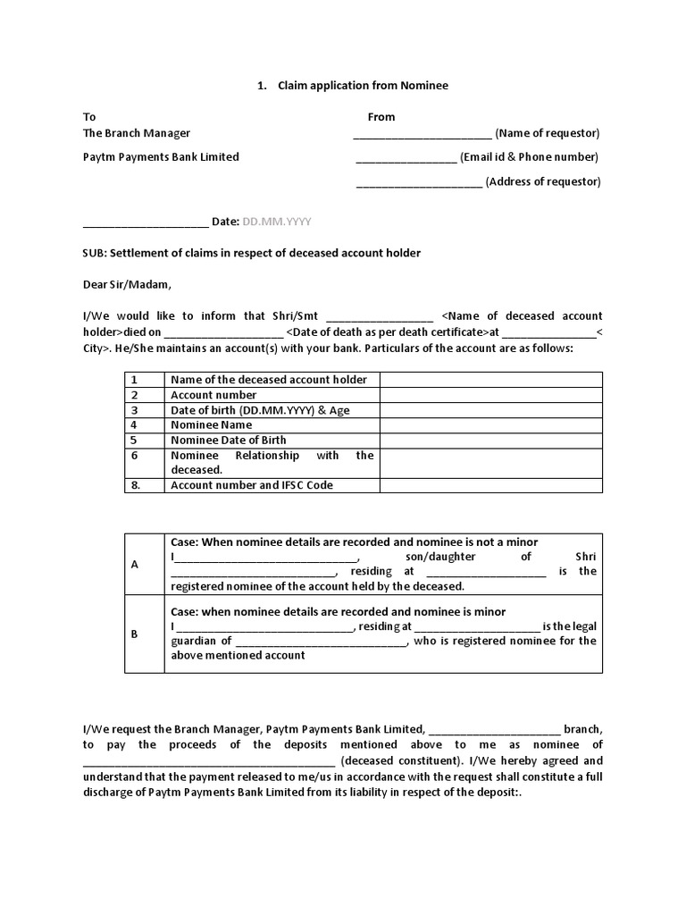 Death-Claim-Forms Formate | PDF | Cheque | Banks