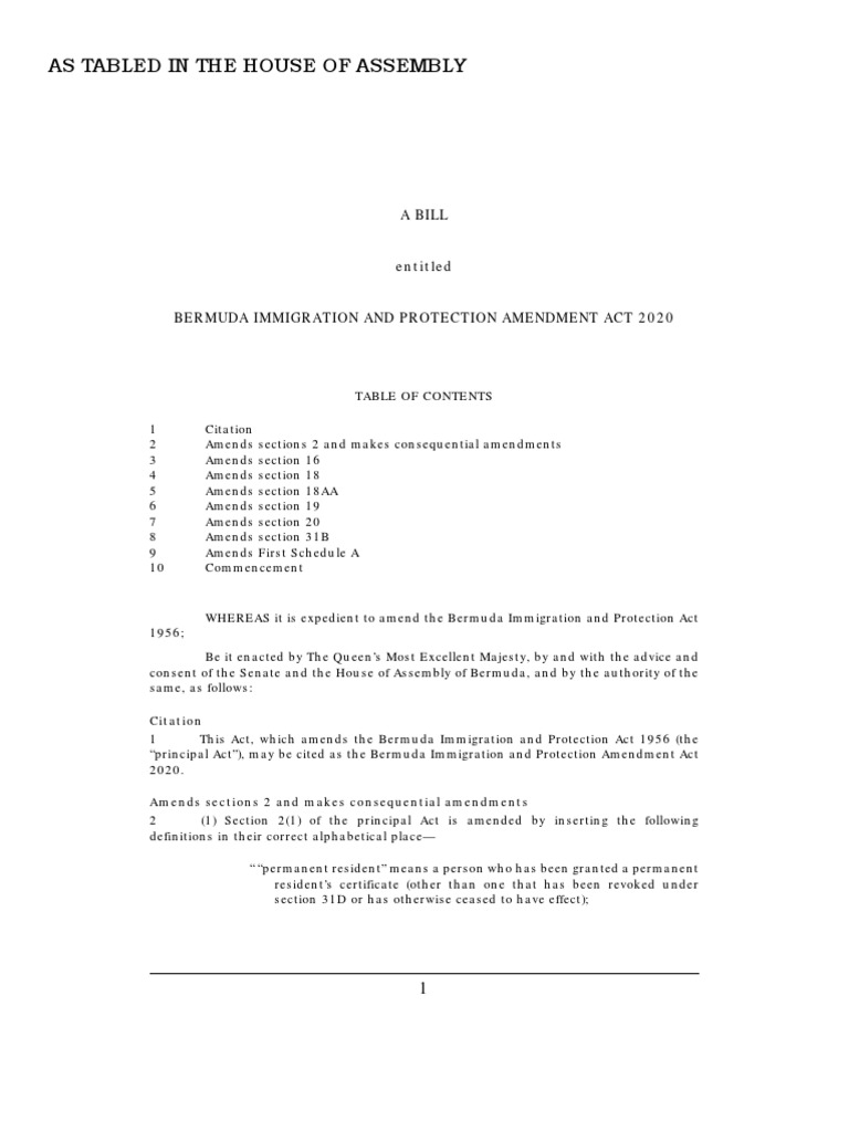 Bermuda Immigration and Protection Amendment Act 2020 | PDF | Bermuda ...