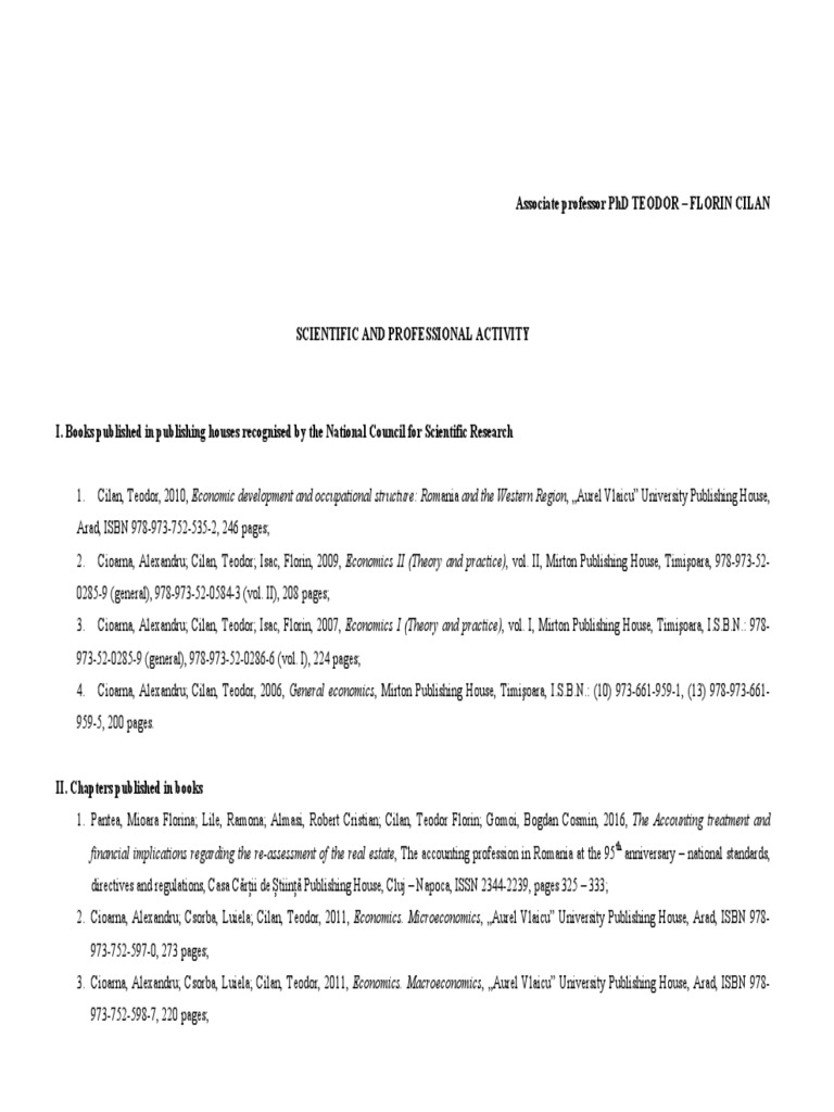 Associate professor PhD TEODOR – FLORIN CILAN's extensive research ...