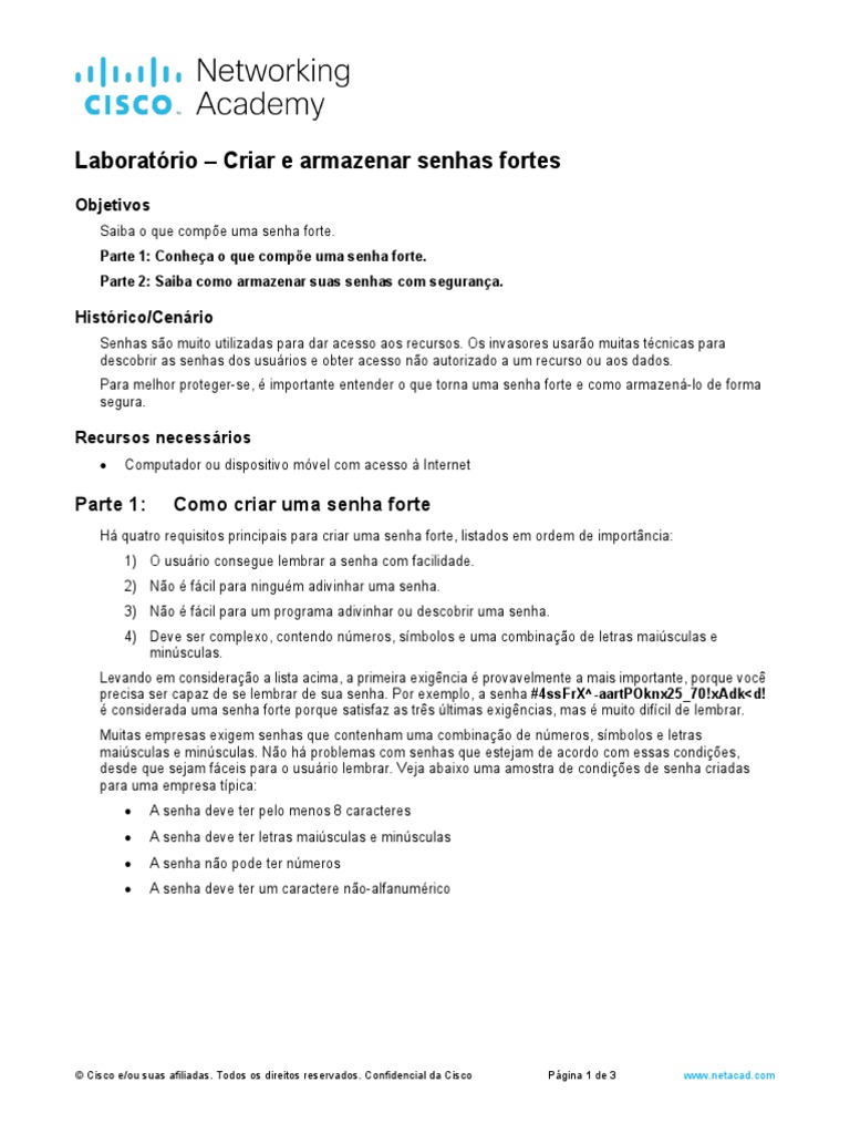 3.1.1.5 Lab - Create and Store Strong Passwords | PDF | Senha | Rede mundial de computadores