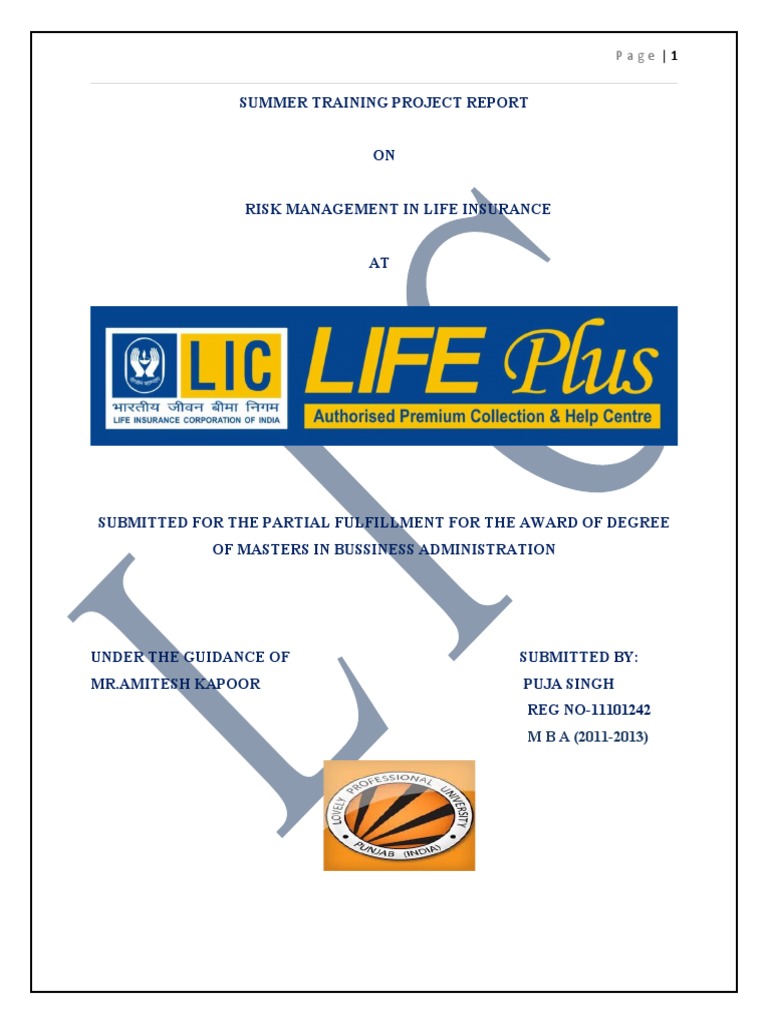 Project Report On Risk MGT in Life Insurance | PDF | Insurance ...