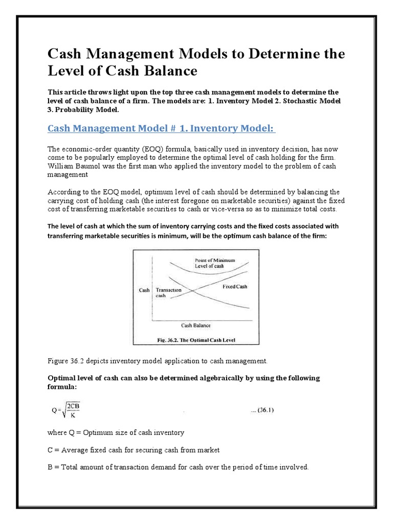 Cash Management Models To Determine The Level of Cash Balance | PDF ...