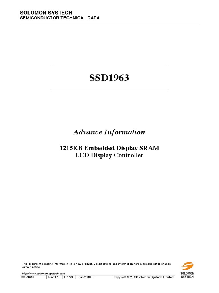 Solomon Systech LCD Controller Data Sheet | PDF | Electronic Engineering | Electronics