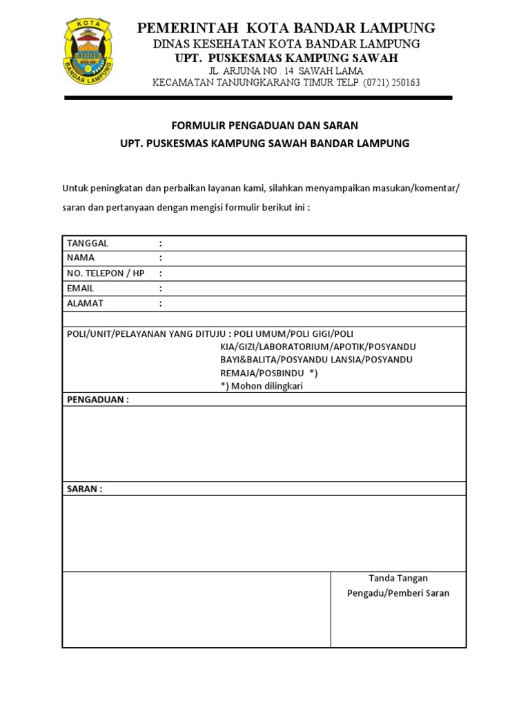 Form Pengaduan Saran Luar Gedung | PDF