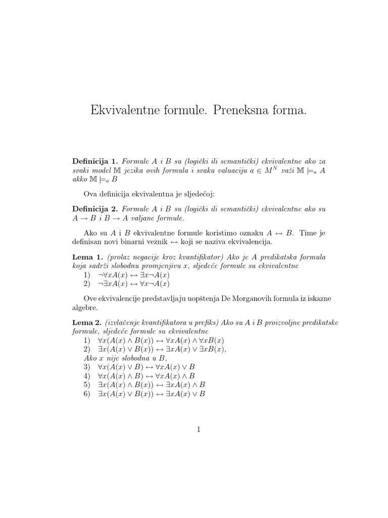 11.ekvivalentne Formule PDF | PDF