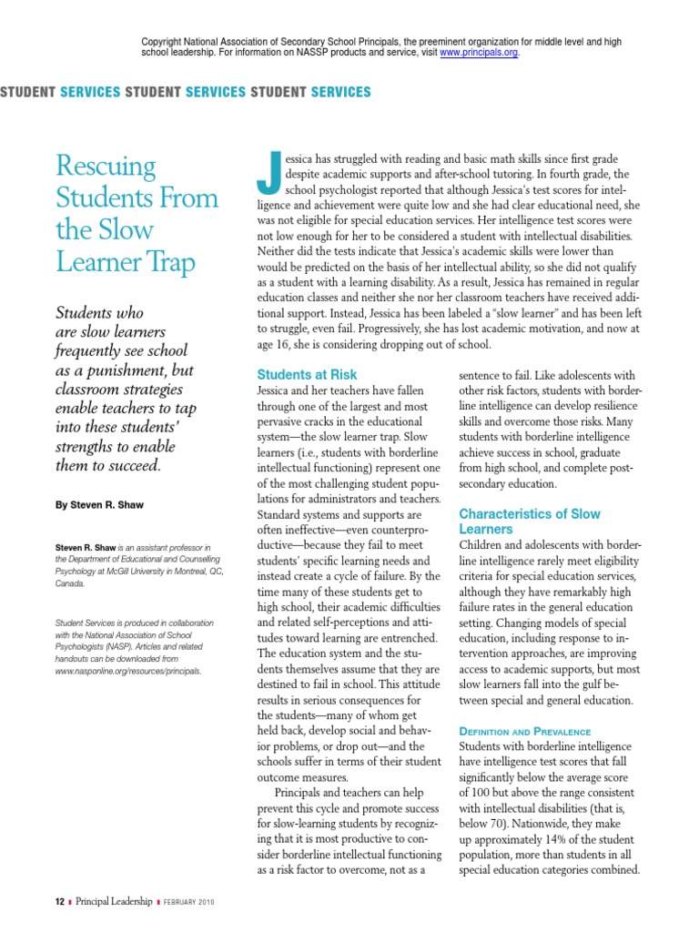 Slow Learners Feb10 NASSP PDF | Download Free PDF | Learning Disability ...