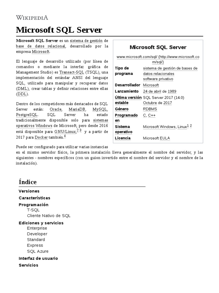 Microsoft SQL Server | PDF | Servidor SQL de Microsoft | Recuperación ...