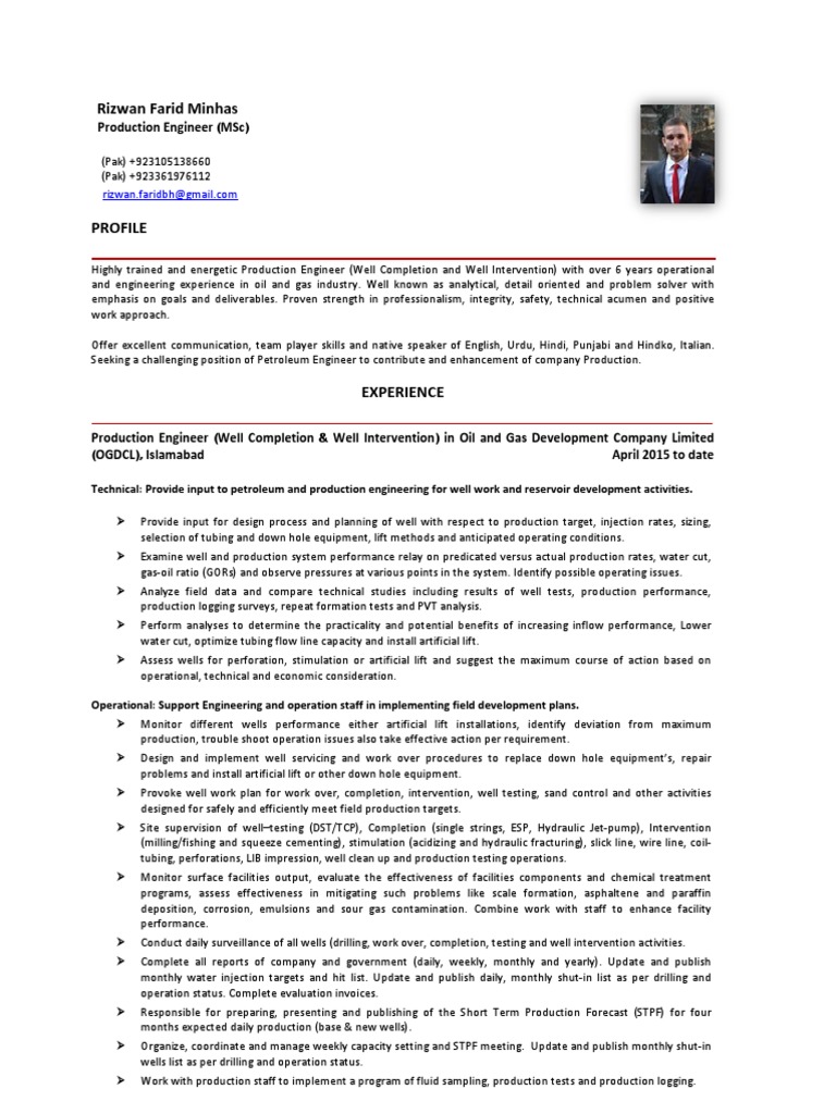 CV Petroleum Engineer PDF | Download Free PDF | Oil Well | Drilling Rig