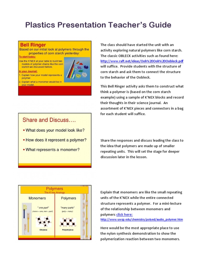 Plastics Presentation Teacher Notes | PDF | Plastic | Polymers