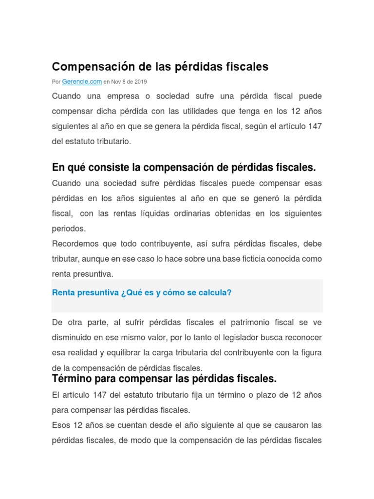 Compensación de Las Pérdidas Fiscales | PDF | Compartir (Finanzas ...