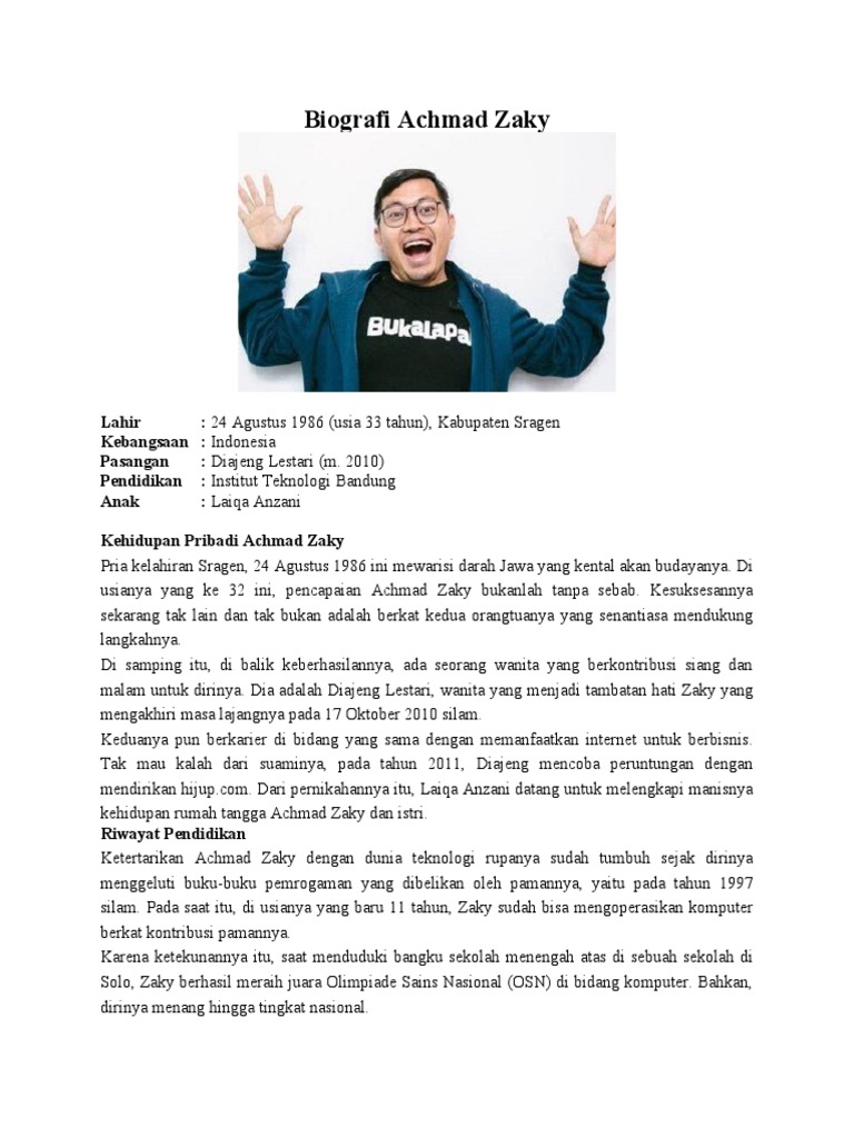 Biografi Achmad Zaky, Pendiri Bukalapak | PDF | Karier & Perkembangan ...