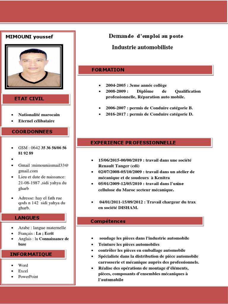 CV pour poste dans l'industrie automobile | PDF