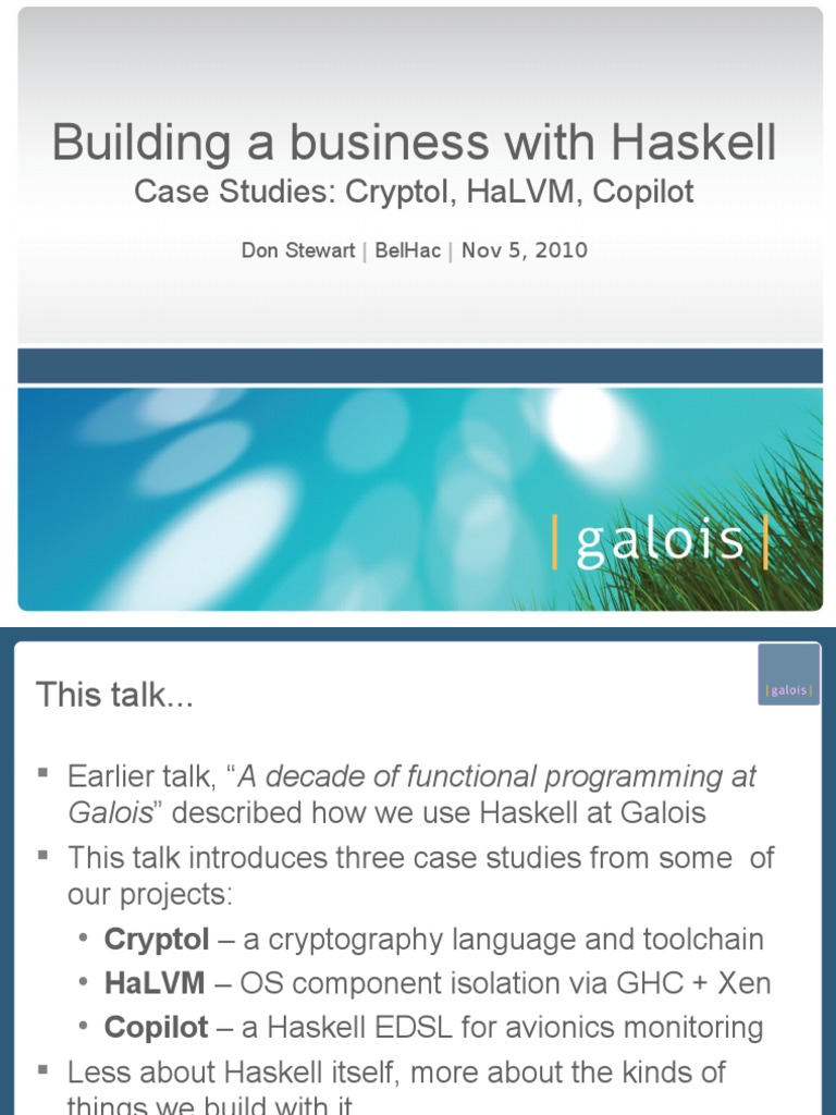 Building A Business With Haskell: Case Studies: Cryptol, HaLVM and Copilot | PDF | Cryptography ...