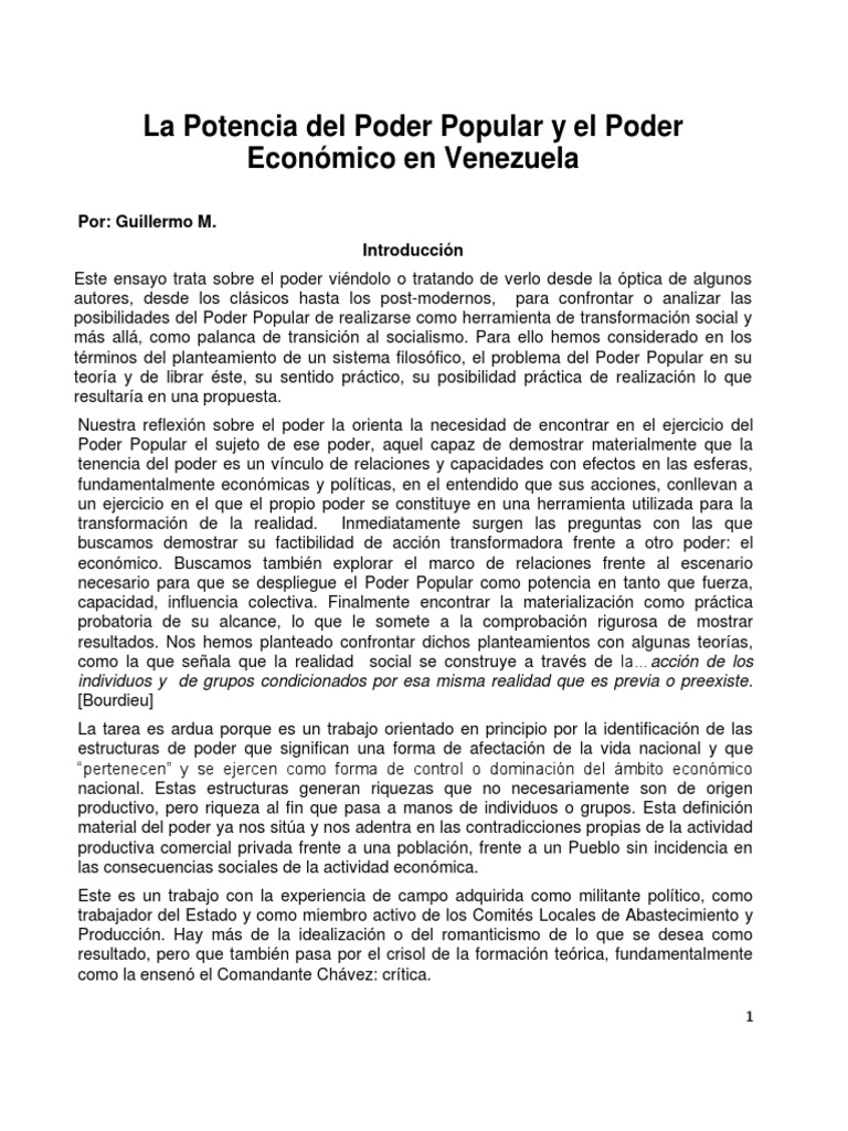 La Potencia Del Poder Popular y El Poder Económico (Venezuela) | PDF ...
