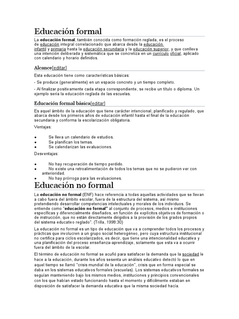 Definición y características de educación formal | PDF | Teoría de la ...