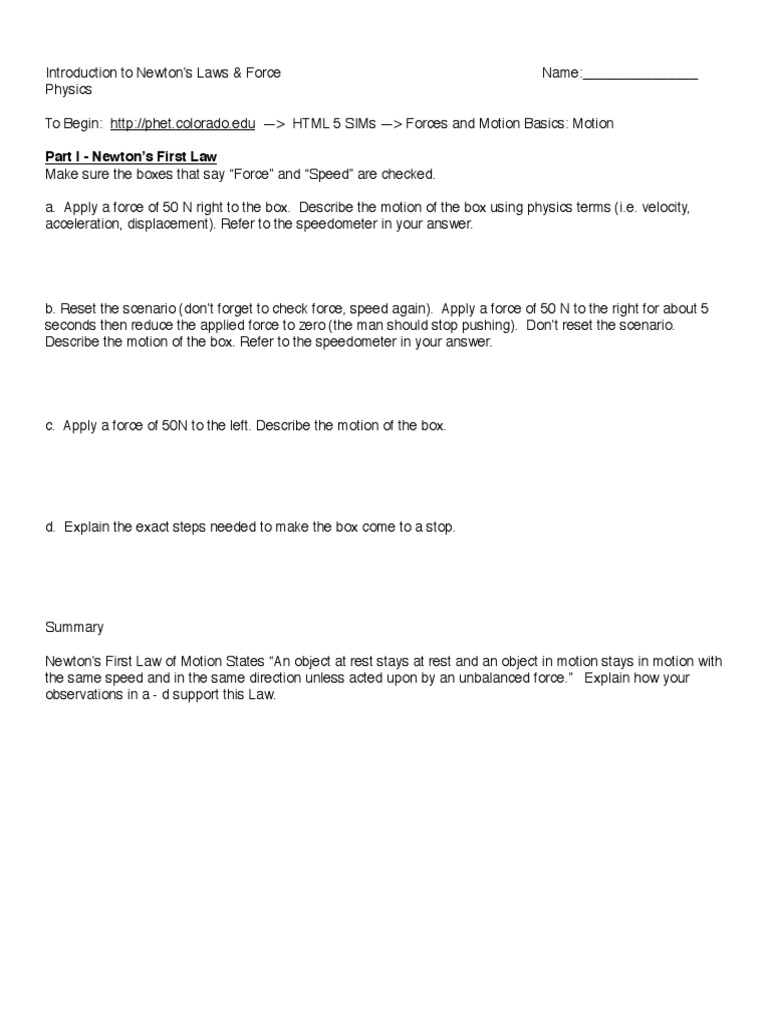 PHET Forces Introduction | PDF | Newton's Laws Of Motion | Force