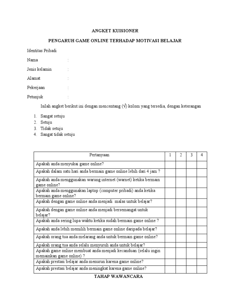 Angket Kuisioner | PDF | Olahraga & Rekreasi | Game & Aktivitas