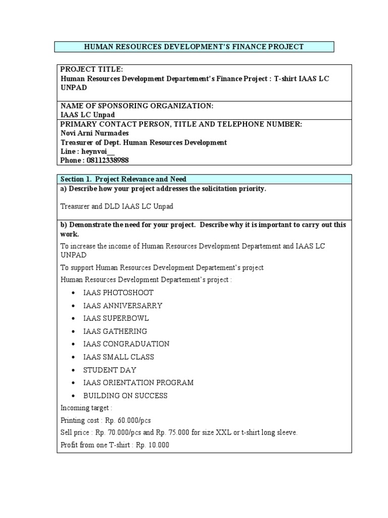 Proposal Tshirt Iaas - HRD | PDF | Non Governmental Organization ...