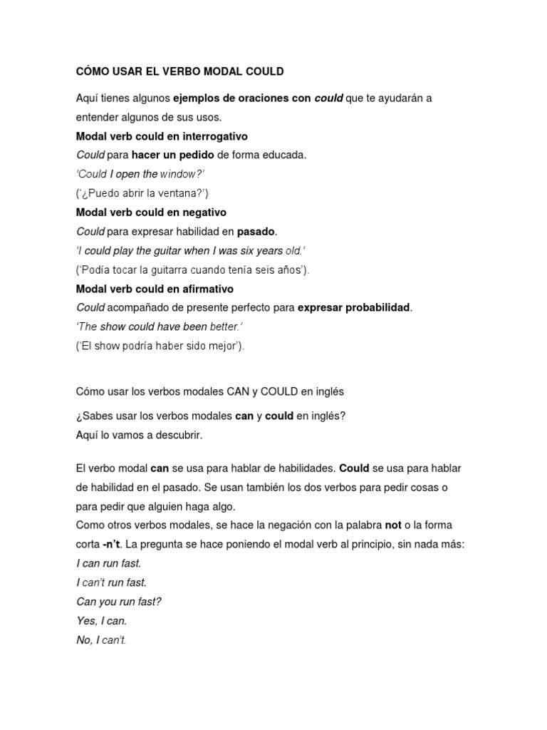 Cómo Usar El Verbo Modal Could | PDF