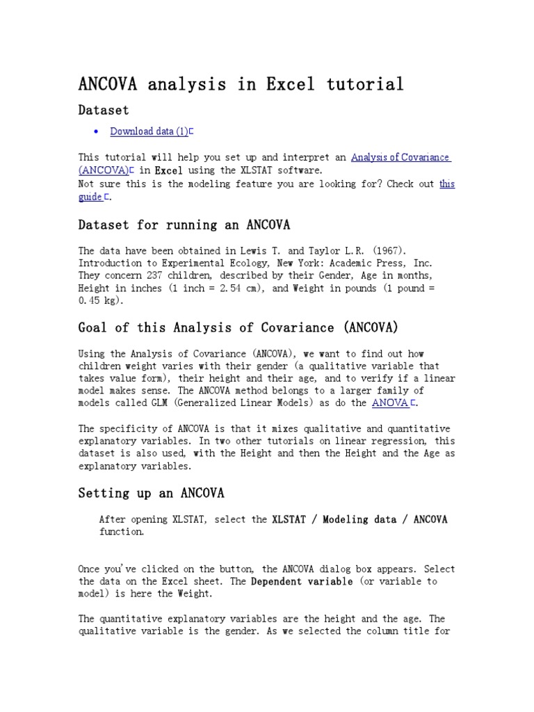ANCOVA Analysis in Excel Tutorial | PDF | Errors And Residuals ...