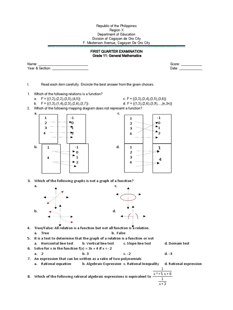 1ST Quarter Gen Math | PDF | Function (Mathematics) | Exponential Function
