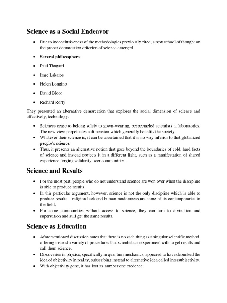 Science as a Social Endeavor Explained | PDF | Science | Epistemology