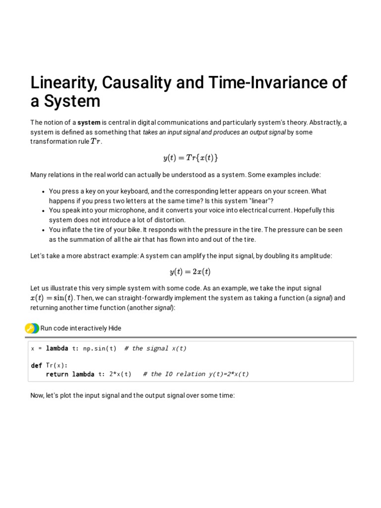Linearity, Causality and Time-Invariance of A System | PDF | Systems Science | Emergence