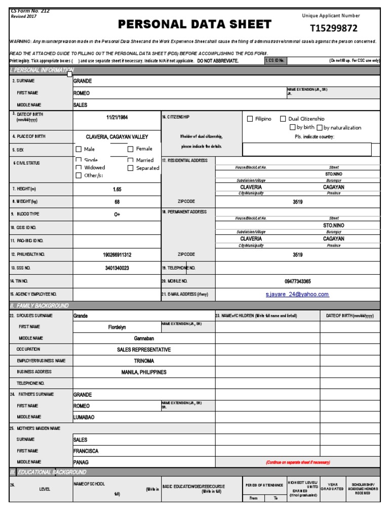Romy 2017 Revised PDS CS Form No. 212 | PDF | Crime & Violence | Crime ...