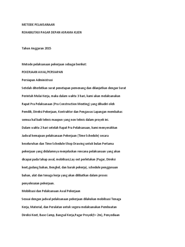 METODE PELAKSANAAN Pagar | PDF