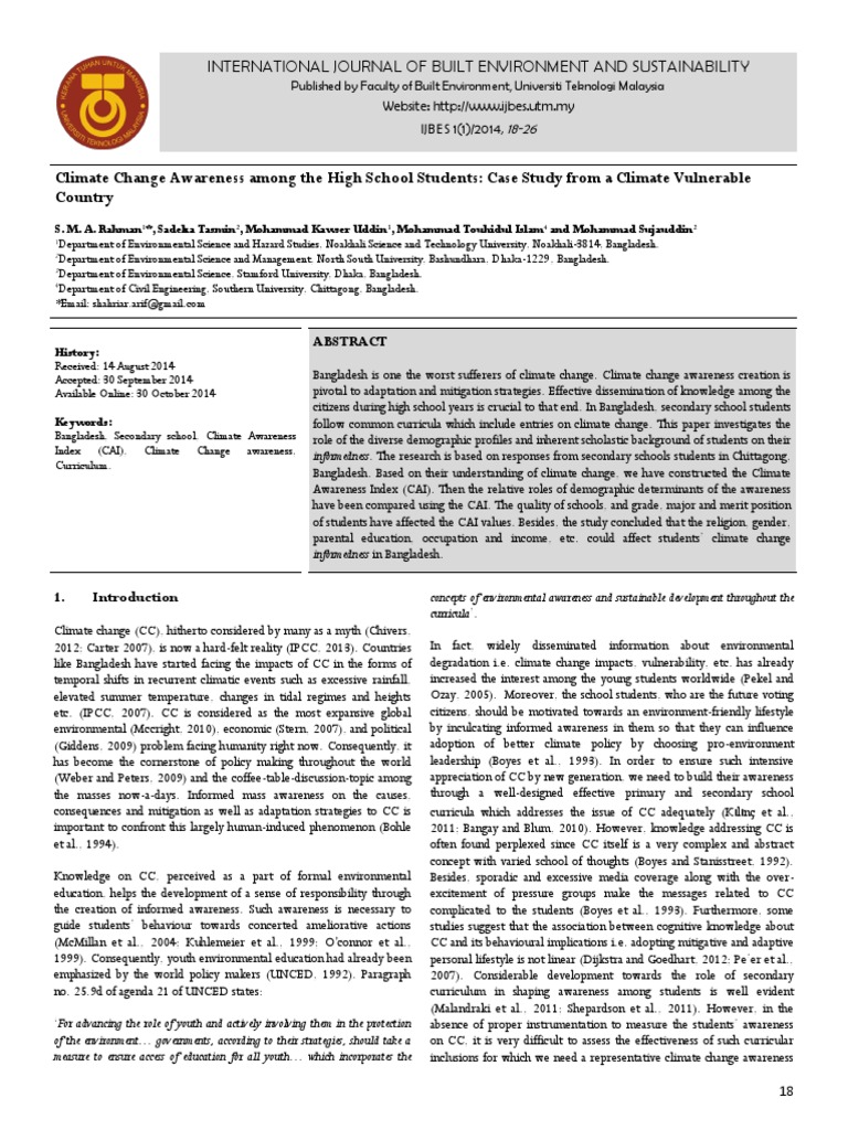 Climate Change Awareness in High Schools | PDF | Curriculum | Survey ...