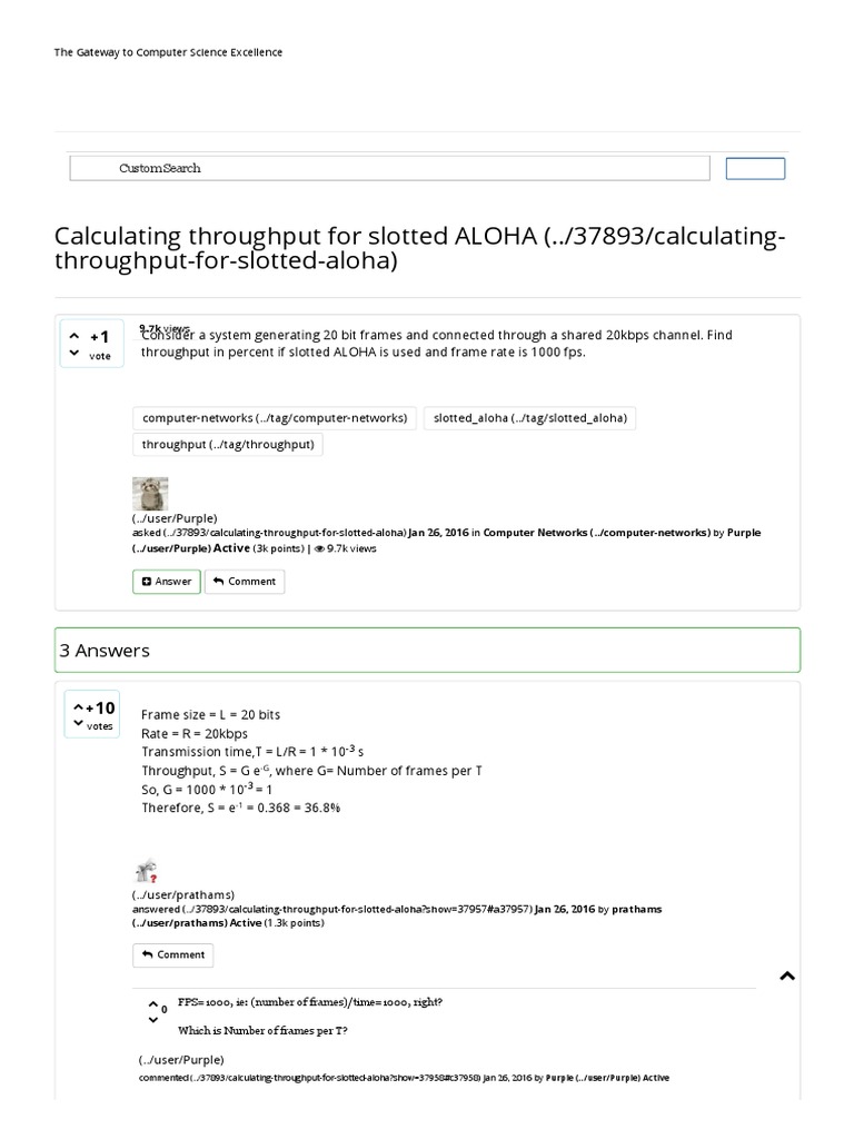 Calculating Throughput For Slotted ALOHA - GATE Overflow | PDF ...