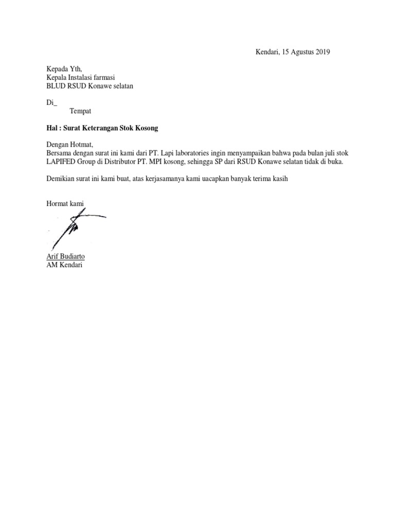 Surat Ket Stok Kosong Pdf Kesehatan Holistik