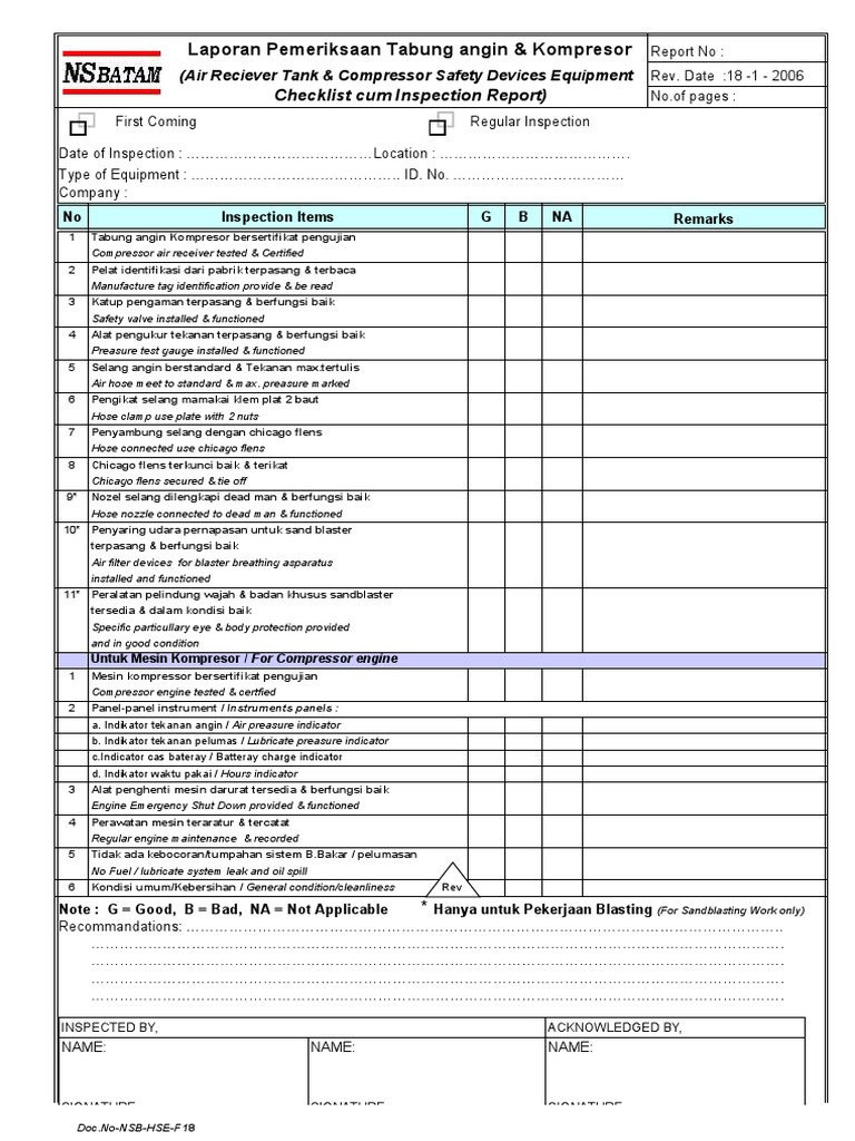 Compressor Inspection Checklist | Download Free PDF | Gas Technologies ...