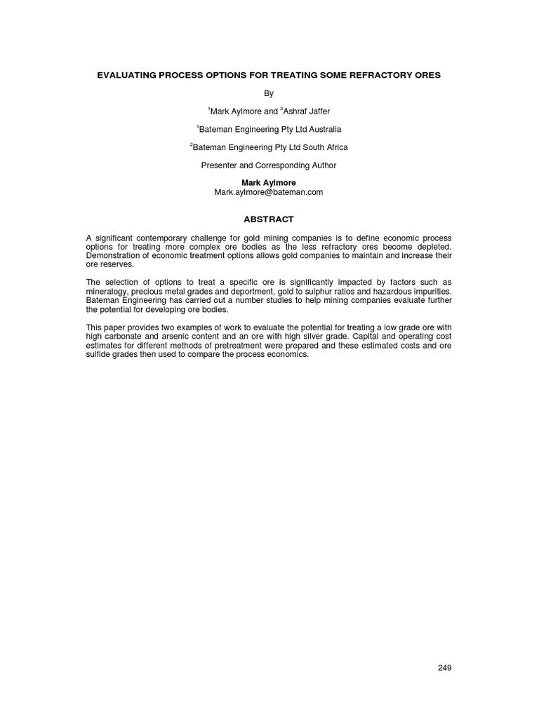 Options To Treat Refractory Ores | PDF | Gold | Sulfide