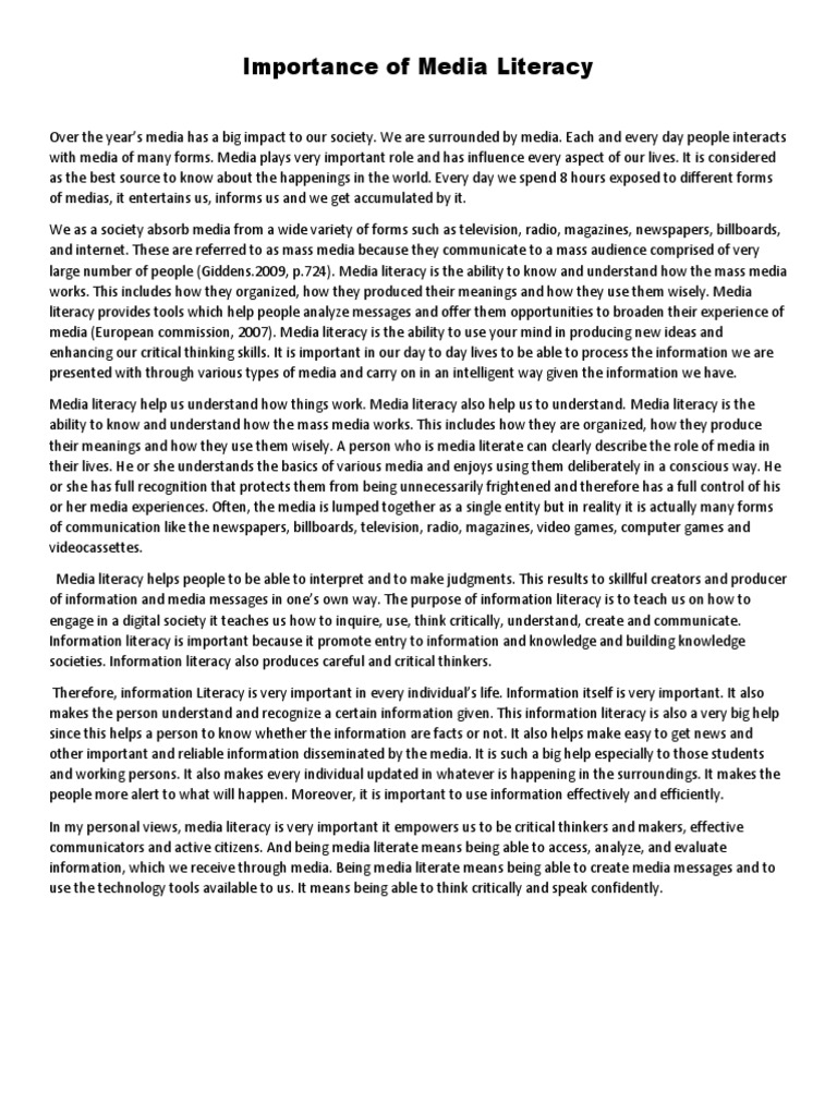 Importance of Media Literacy | PDF | Information Literacy | Mass Media