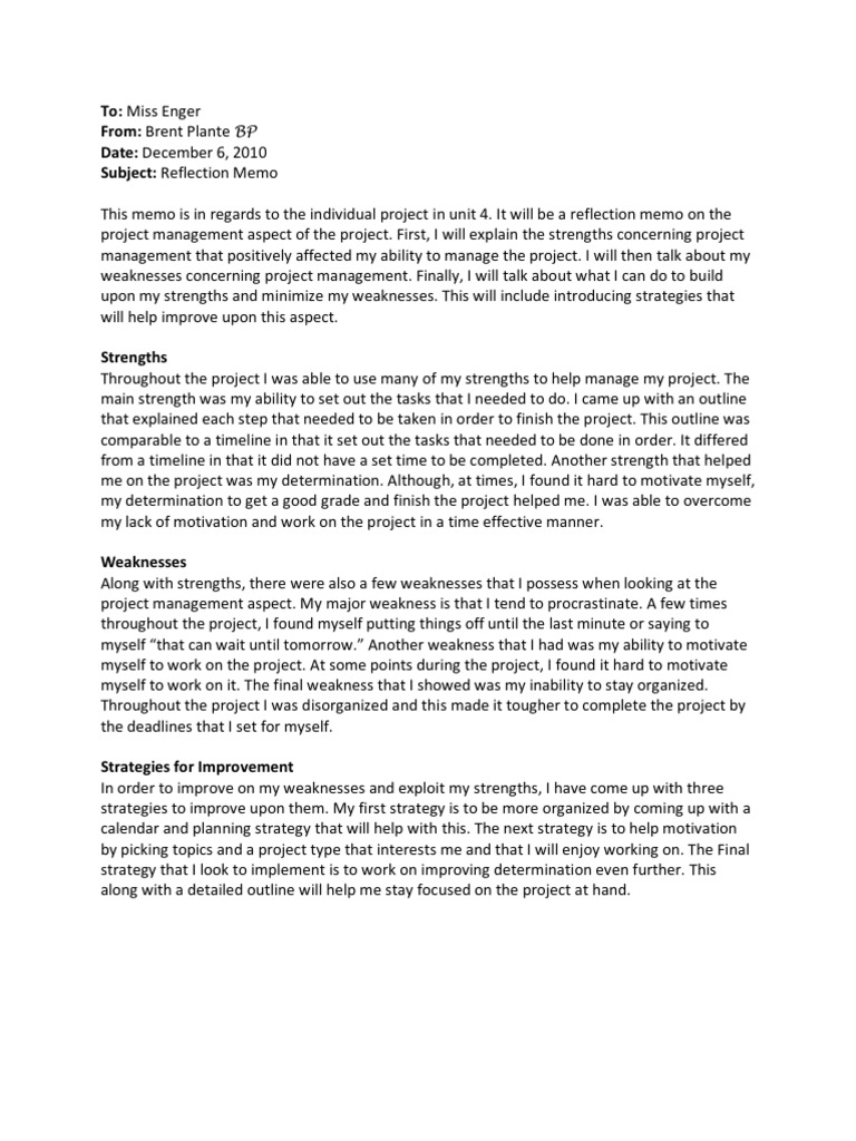 Reflection Memo | Project Management | Motivation