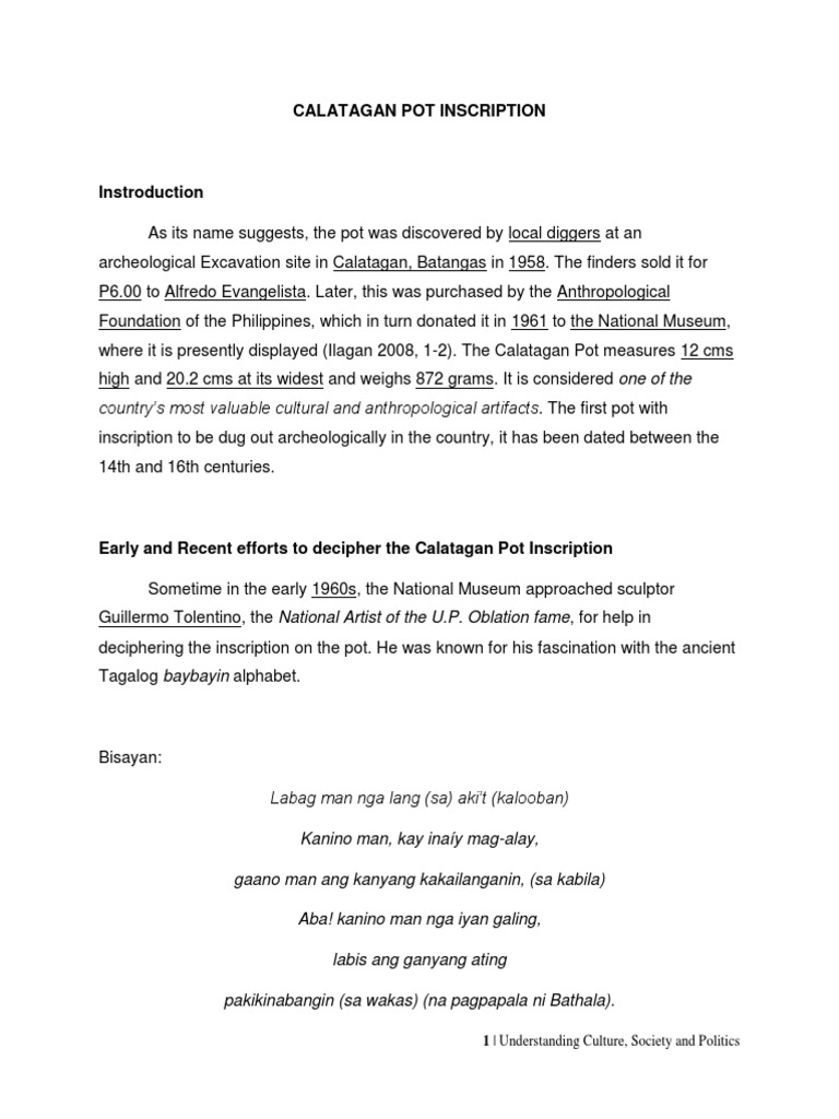 Deciphering the Calatagan Pot Inscription | PDF | Anthropology
