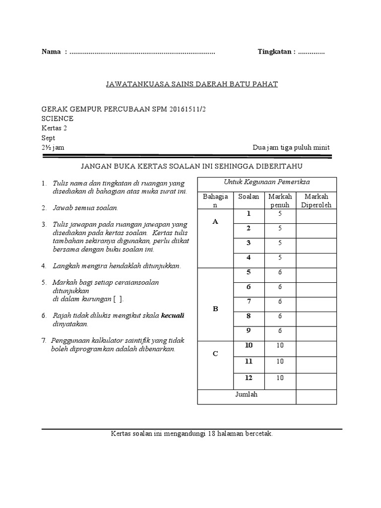 Johor BP SAINS SPM SET 2 PAPER 2 | PDF
