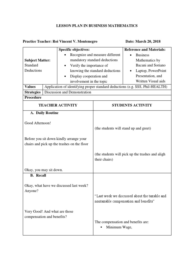 Understanding Standard Deductions in Business Math | PDF | Social ...